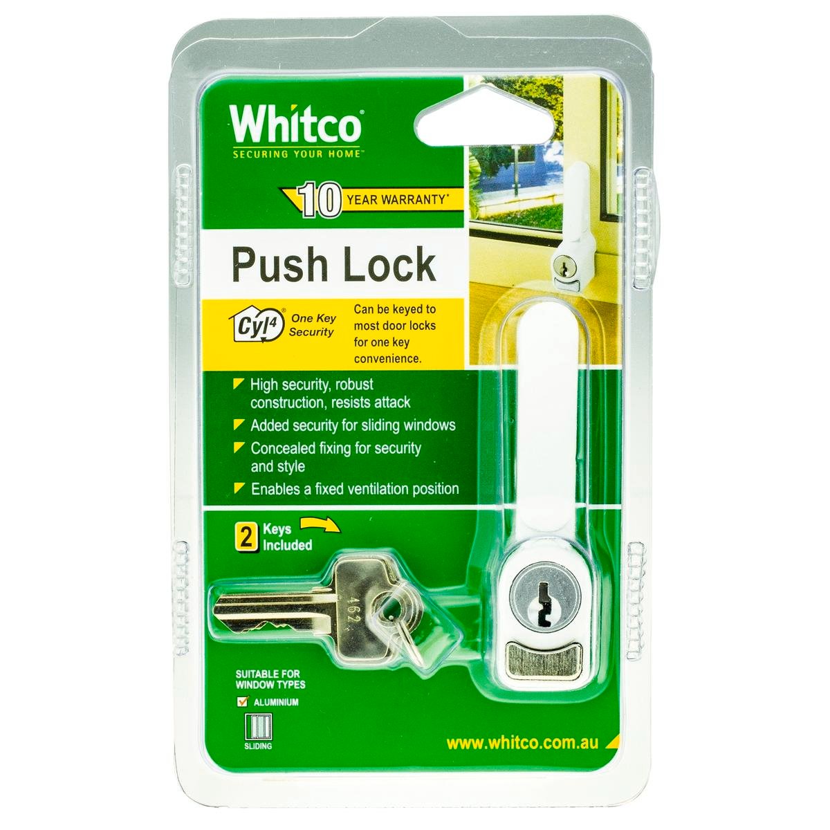 Whitco Sliding Window Push Lock - White - Bunnings Australia