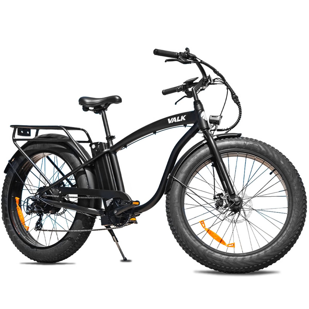 VALK Electric Fat Tyre Cruiser Bike, eBike with Throttle, Matte Black ...