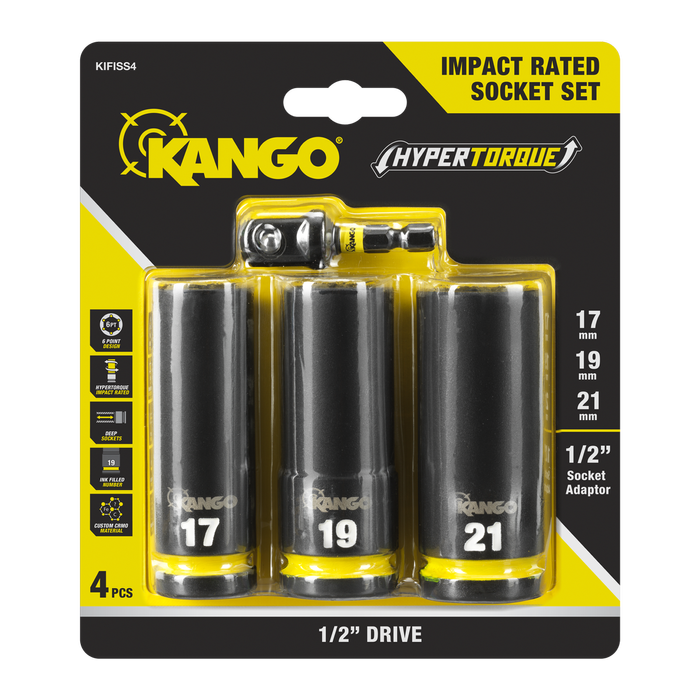 Kango Hypertorque™ Impact Rated 4-Piece Socket Set - Bunnings New Zealand