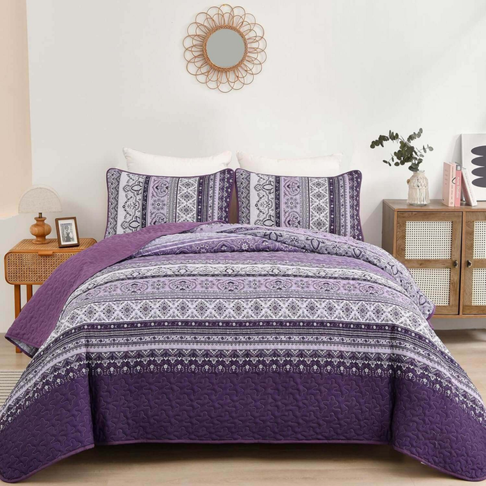The Bed Linen Purple Bohemian Coverlet Set-Quilted Bedspread-King - Bunnings Australia