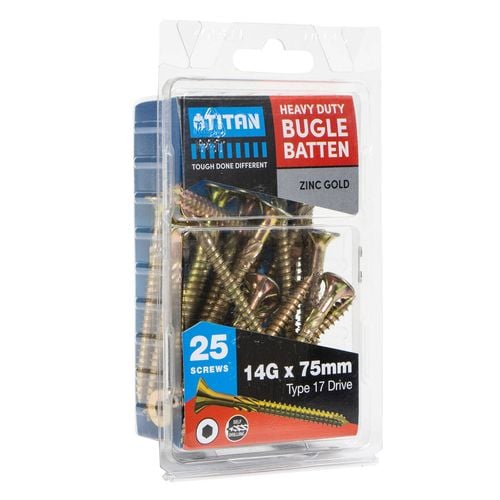 Titan 14g x 75mm Timber Zinc Gold Bugle Batten Screw - 25 Pack ...