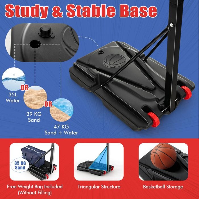 Costway Portable Basketball Hoop System Stand Adjustable Basketball ...