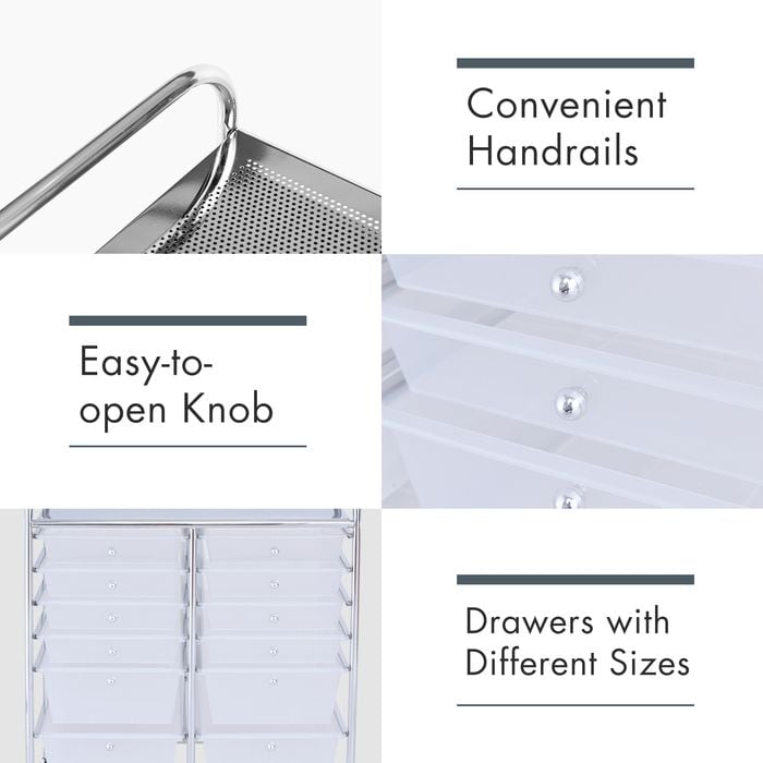 Costway 12-Drawer Storage Trolley Filing Cabinet w/Wheels Clear ...