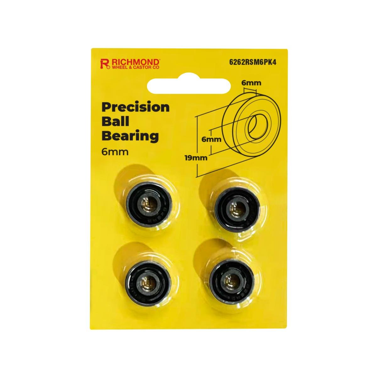 Richmond 19 x 6 x 6mm Rubber Sealed Precision Bearing - 4 Pack ...