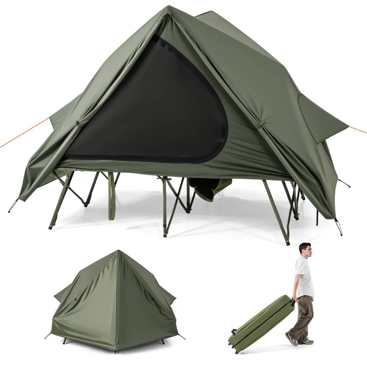 Costway 2-person Triangle Camping Tent Hiking Picnic Tent Fishing Green ...