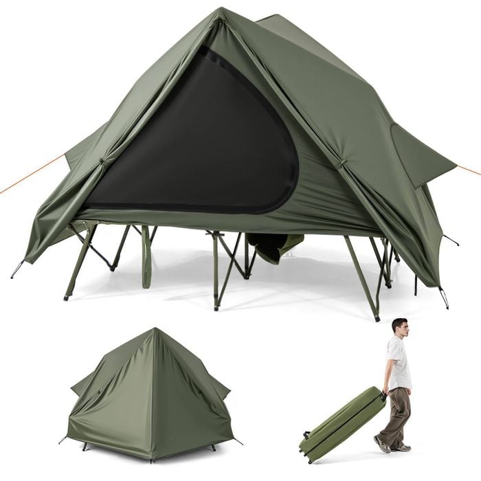 Costway 2-Person Triangle Camping Tent Hiking Picnic Tent Fishing Green ...