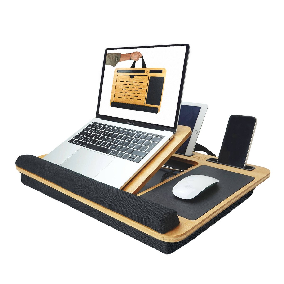 CARLA HOME Bamboo Laptop Lap Desk with Cushion and Angle Adjustable for ...