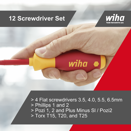 Wiha 12 Piece Softfinish Screwdriver Slimfix Set Insulated Electric VDE ...