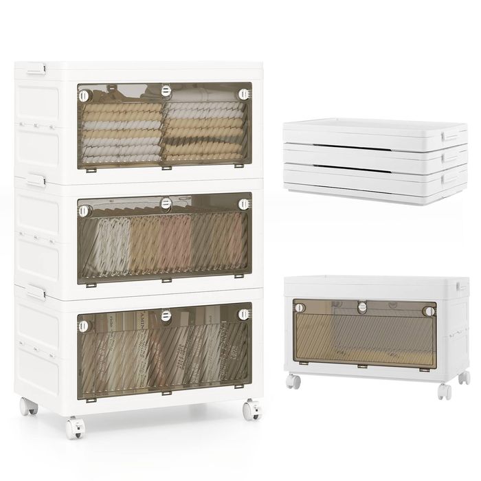 Costway 3-Tier Storage Drawers Stackable Containers Box w/Lid ...