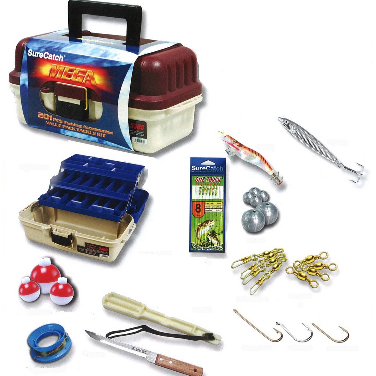 Surecatch 201 Piece Mega Fishing Pack - 3 Tray Tackle Box - Assorted ...