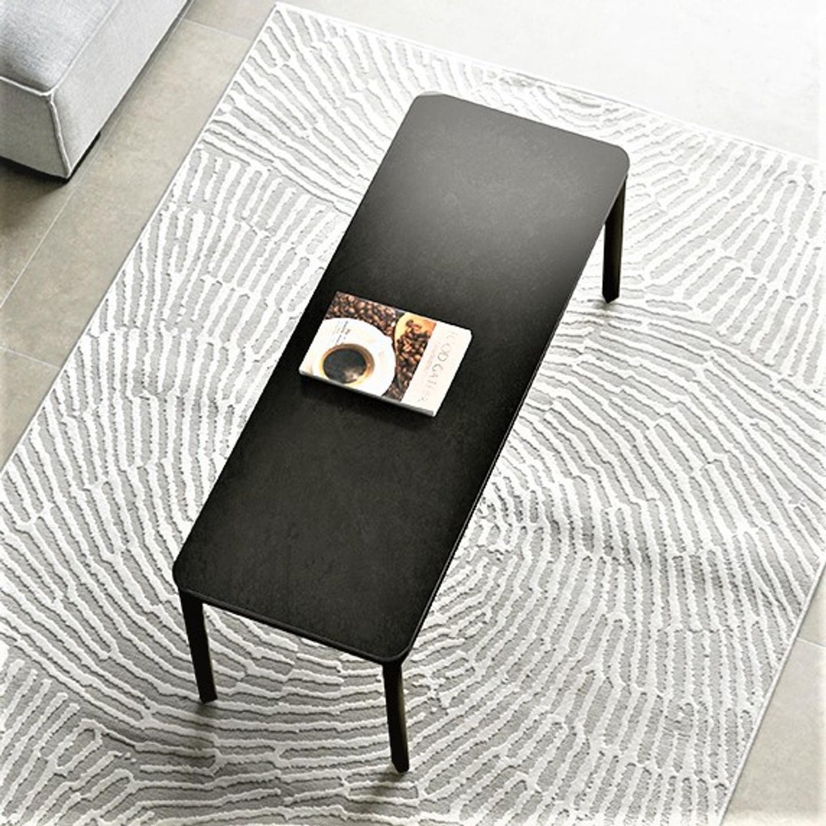 Minimalist Indoor Slim Coffee Table Rectangular Premium Porcelain Oxide Black / Bronze ...