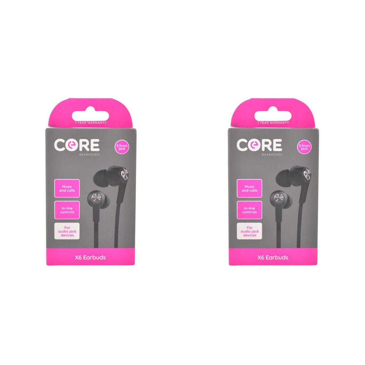 2PK Core Essentials 3.5mm X6 Earphones/Earbuds In-Ear Wired w/ Mic ...