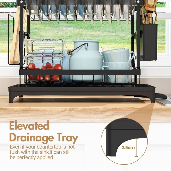 Advwin 2 Tier Dish Drying Rack Plate Drainer Cutlery Holder Kitchen ...