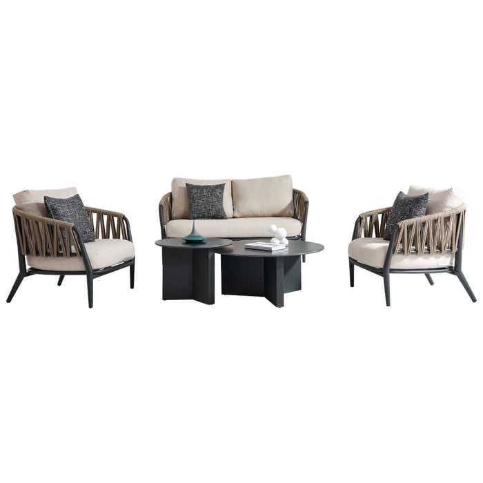 FurnitureOkay Vegas 5-Piece Rope Outdoor Lounge Setting - Bunnings ...