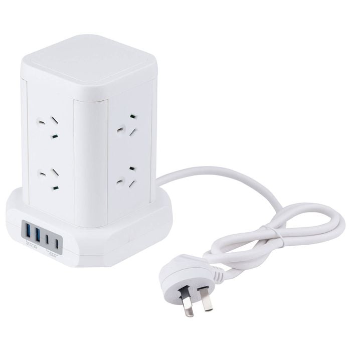 Arlec 8 Outlet 20W 2A 2C Power Tower With Child Safe - Bunnings Australia