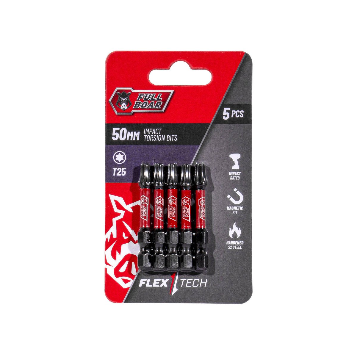 Full Boar T25 x 50mm Impact Torsion Bits Set - 5 Pack - Bunnings Australia