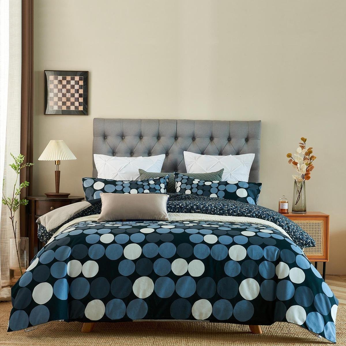CottonMore 100% Cotton Dots Pattern Quilt Doona Duvet Cover Set - Queen ...