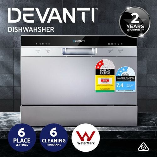 Devanti Benchtop Dishwasher 6 Place Settings Silver - Bunnings Australia