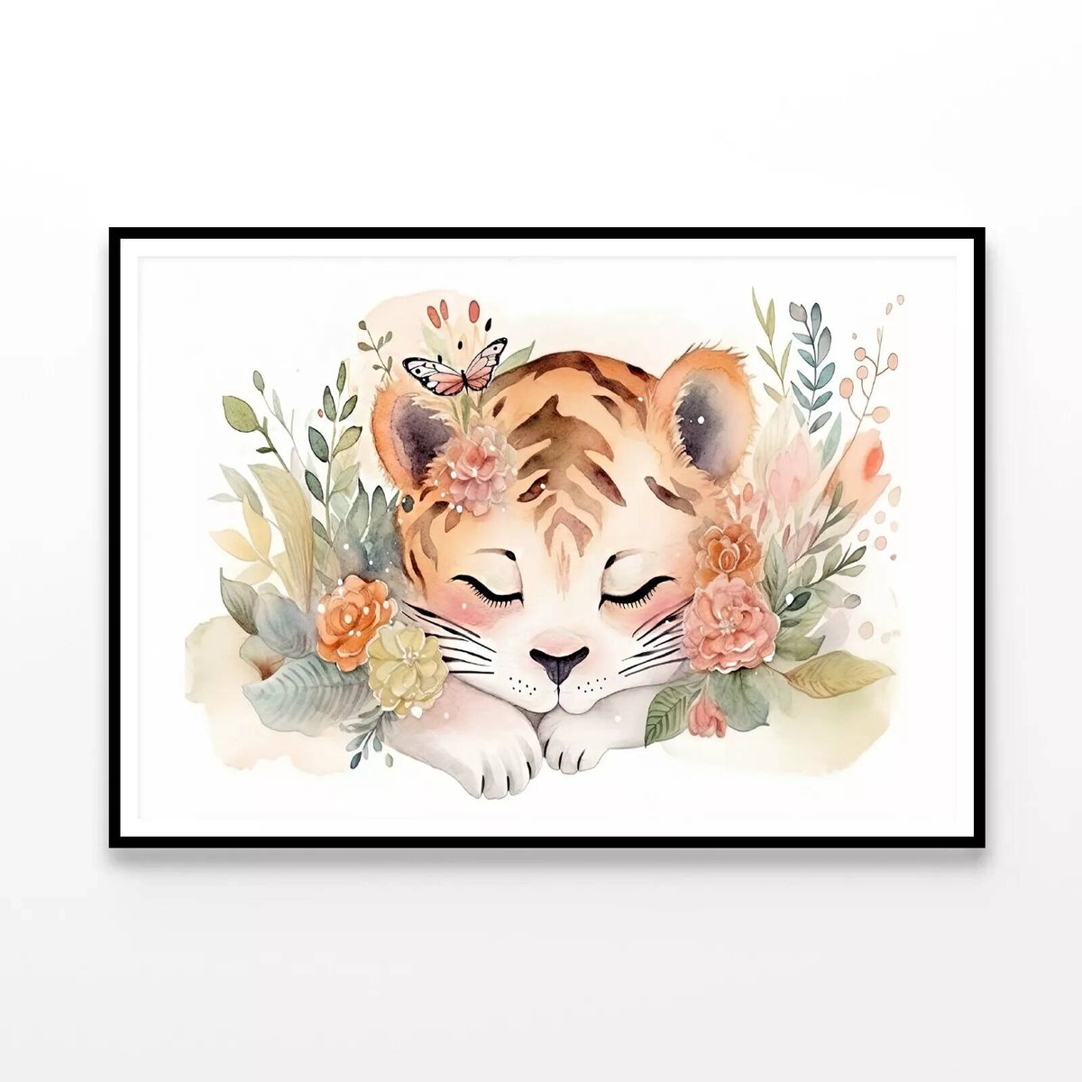 Happy Tiger Cub with Flowers Print 100% Australian Made 90x60cm (Poster ...