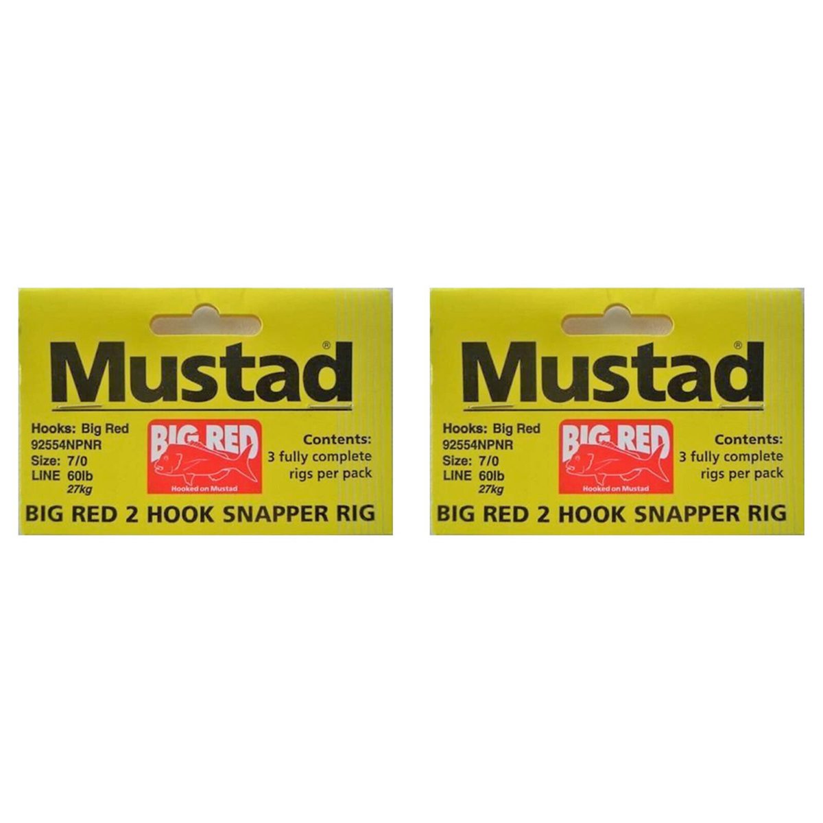 2x Mustad Big Red Snapper Chemically Sharpened X 3 Rig 2 Hook Set Up ...