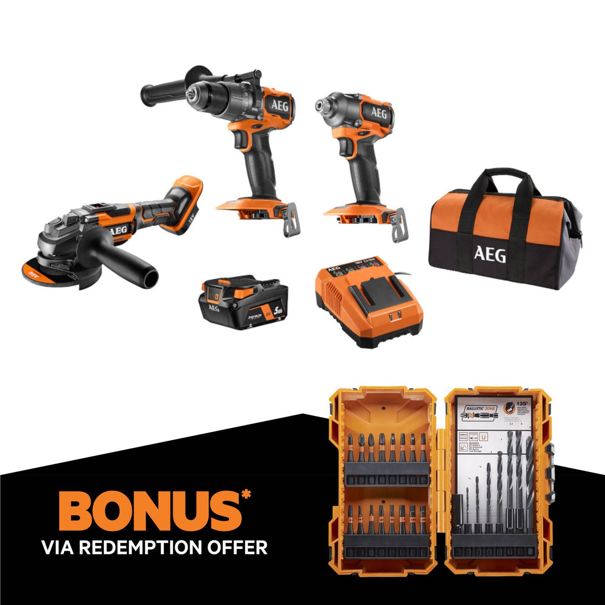 AEG 18V Brushless 3-Piece 5.0Ah Force Kit - Bunnings New Zealand