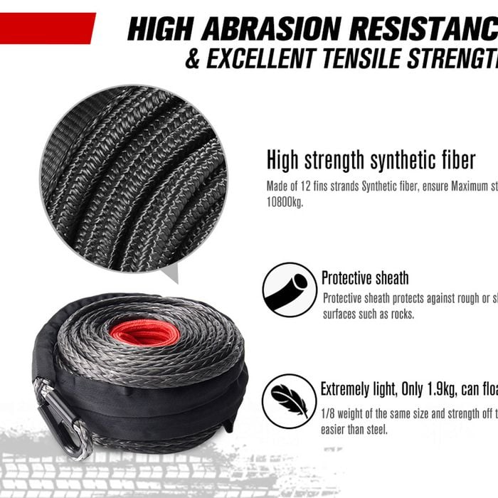 FIERYRED Winch Rope 10mm x 30m Dyneema SK75 Synthetic Rope Tow Recovery ...