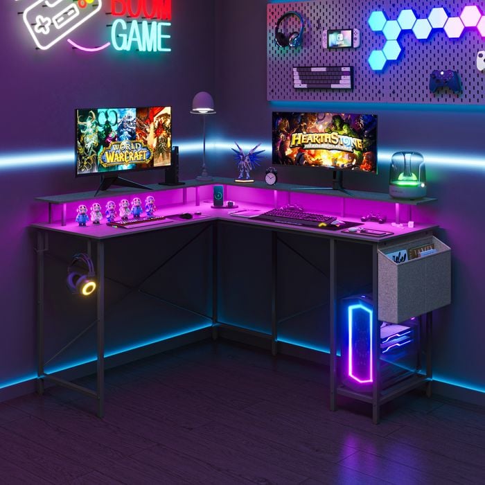 Advwin L Shaped Gaming Desk With Led Lights & Power Outlets - Bunnings ...
