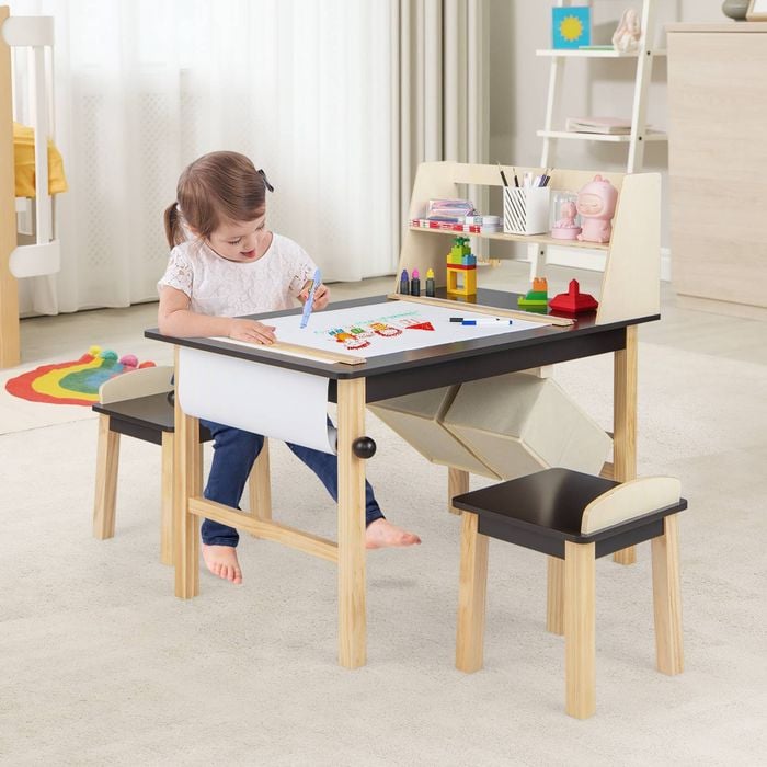 Costway Kids Drawing Table & Chair Set Art Easel w/Paper Roll ...
