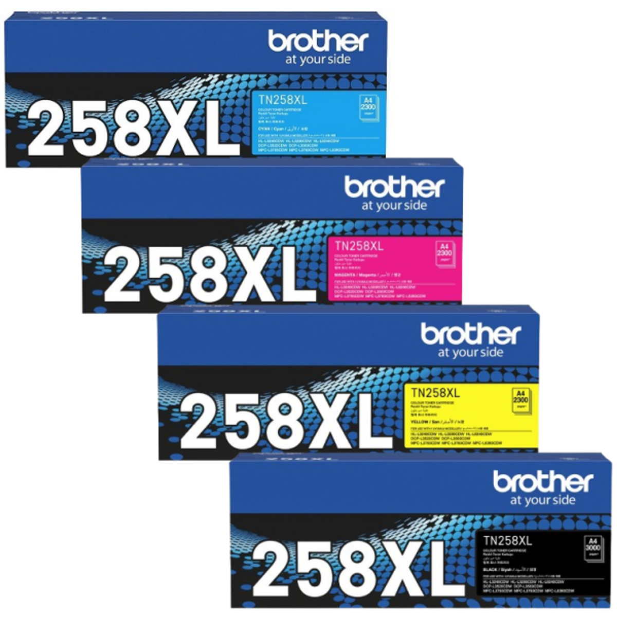 Bundle: 4x Pack Genuine Brother TN-258XL C/M/Y/K Toner Cartridge Set ...