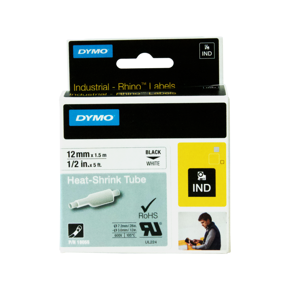 DYMO 12mm Black On White Heat Shrink Tube Rhino Industrial Labels ...