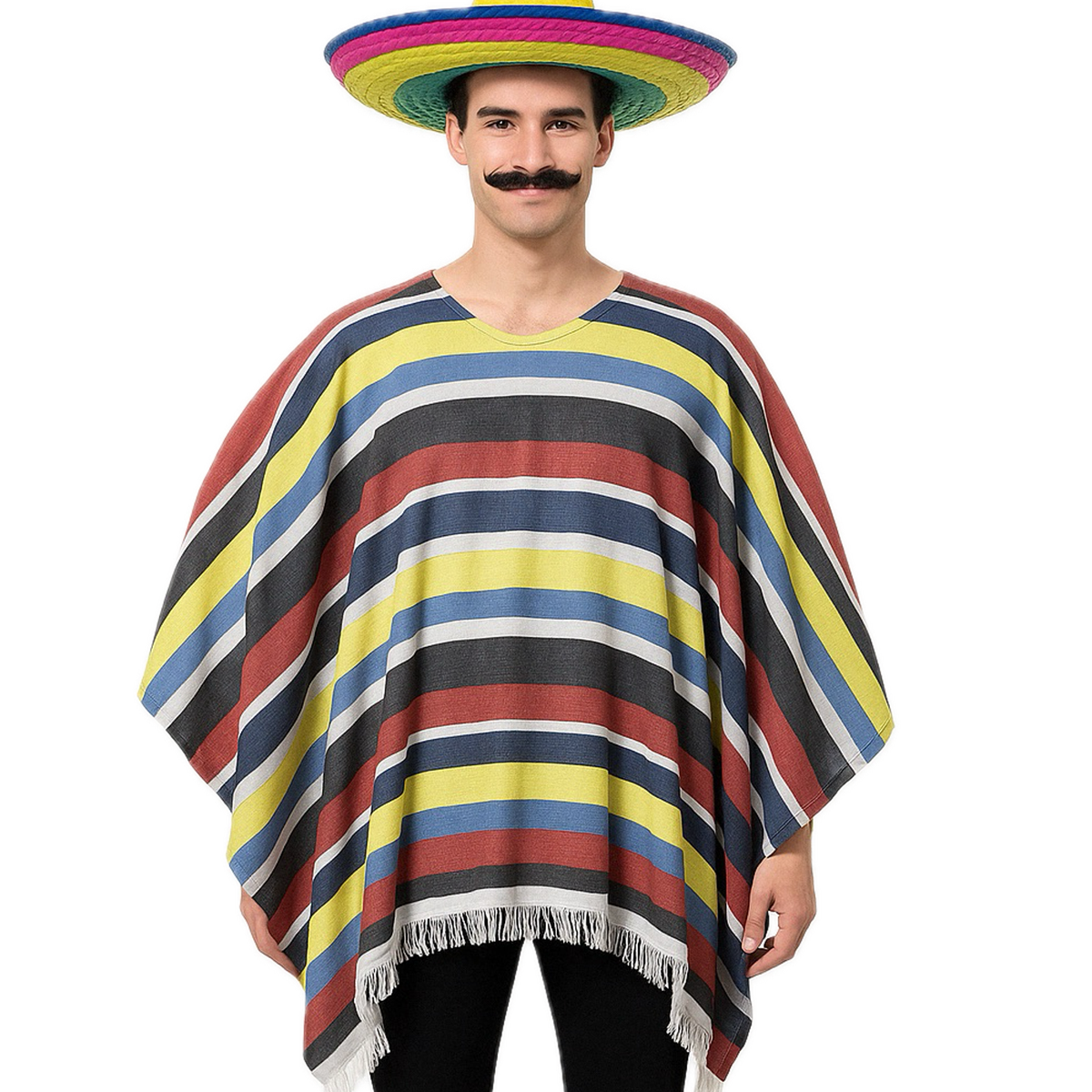 s MEXICAN PONCHO Spanish Costume Wild West Cowboy Party Bandit Fiesta ...