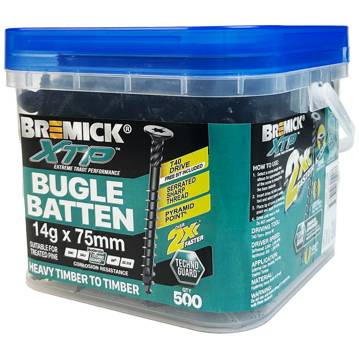 Bremick XTP 14g x 75mm Black T40 B8 Bugle Batten - 500 Pack - Bunnings ...