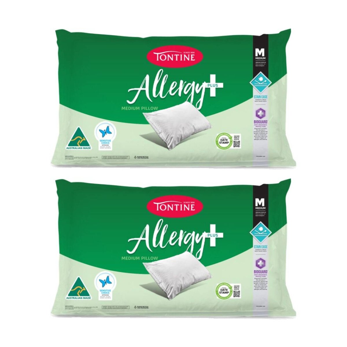 2PK Tontine Allergy Plus Stain Ease Pillow Medium Firm Athsma Friendly ...