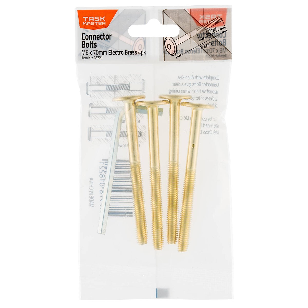Taskmaster M6 x 70mm Electro Brass Connector Bolts - 4 Pack - Bunnings ...