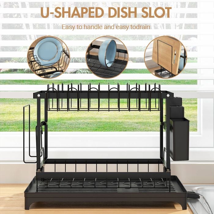 Advwin 2 Tier Dish Drying Rack Plate Drainer Cutlery Holder Kitchen ...