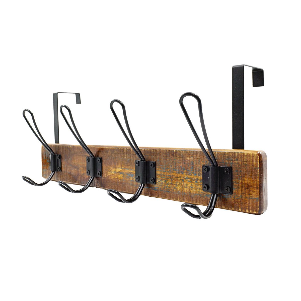 Adoored 4 Black Hook Rustic Board Over-The-Door Deco Hook Rack ...