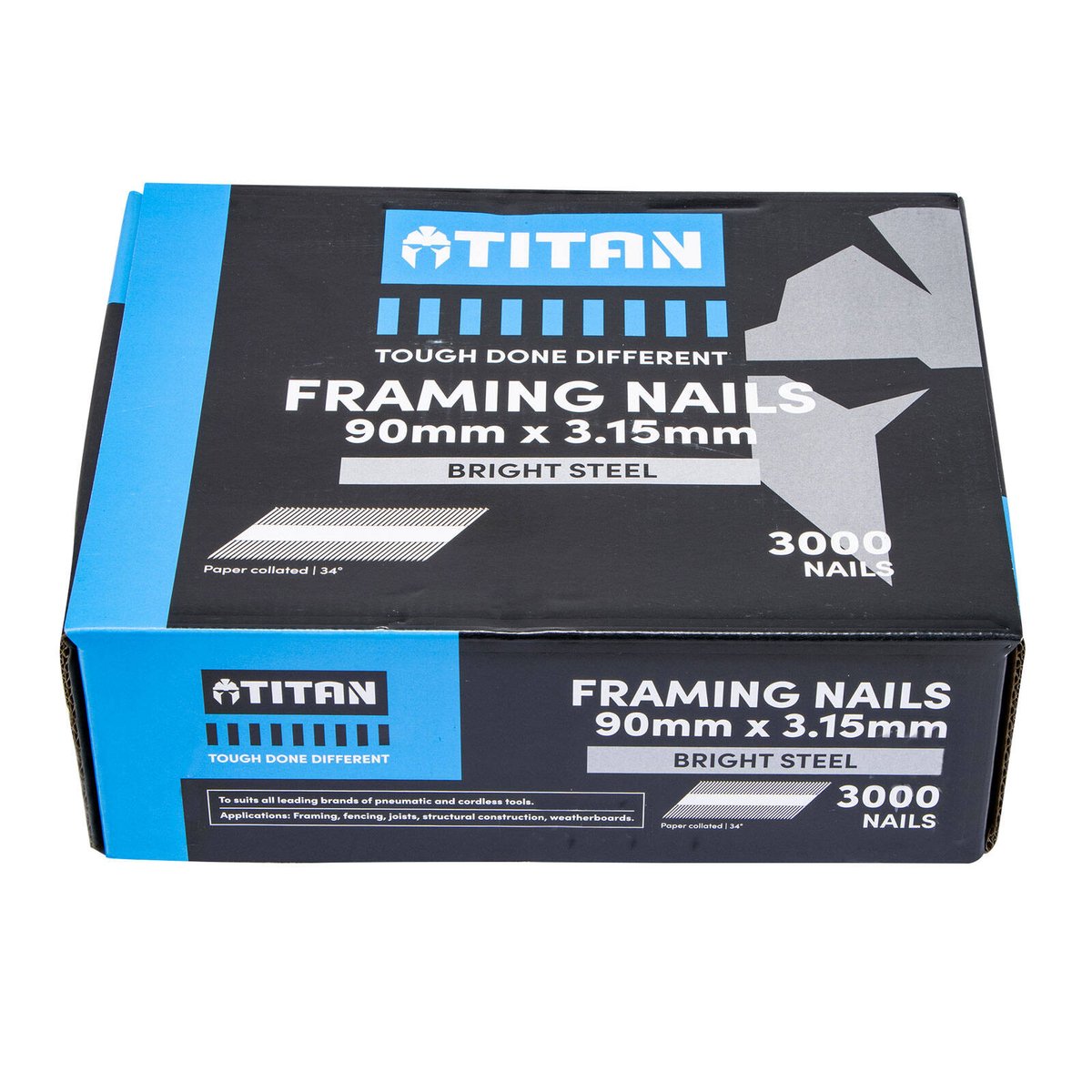 Titan 90 x 3.15mm Bright Steel Collated Framing Nails - 3000 Box - Bunnings Australia