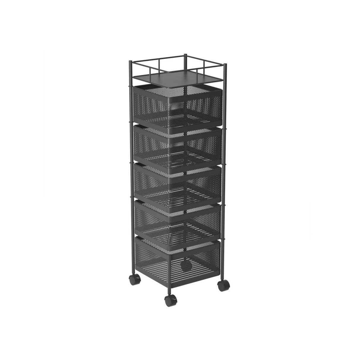 Soga 5 Tier Steel Square Rotating Kitchen Cart With Wheels Black ...