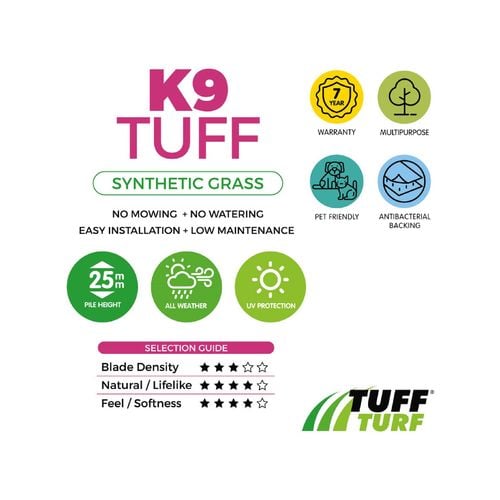 Grass Artificial Tuff Turf 1.8m Wide 25mm Pile K9 Tuff - Per Lineal ...