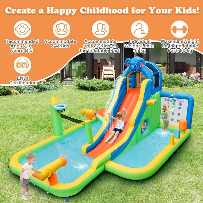 Costway 9-in-1 Elephant Inflatable Water Park Splash Pool - No Blower ...