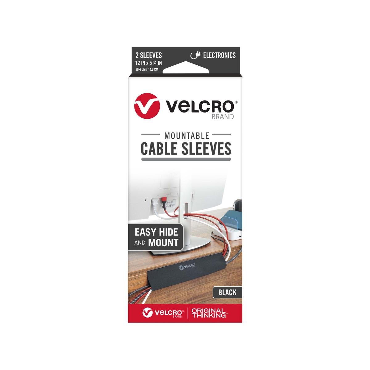 VELCRO Brand 30 x 14.6cm Black Mountable Cable Sleeves - 2 Pack ...