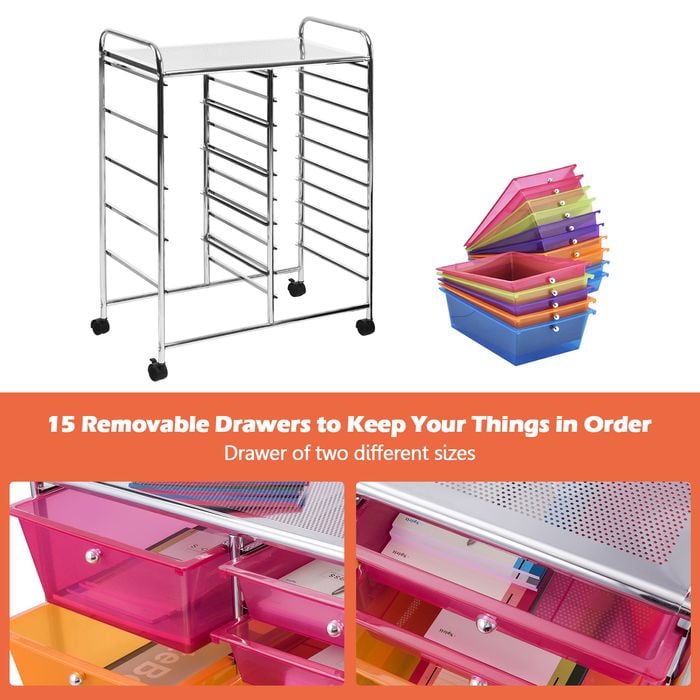 Costway 15 Color Drawers Storage Trolley Cart Filing Cabinet - Bunnings ...