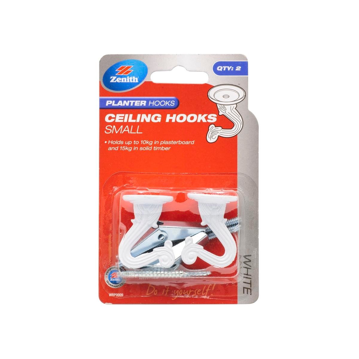 Zenith 10 / 15kg White Small Ceiling Hook - 2 Pack - Bunnings Australia