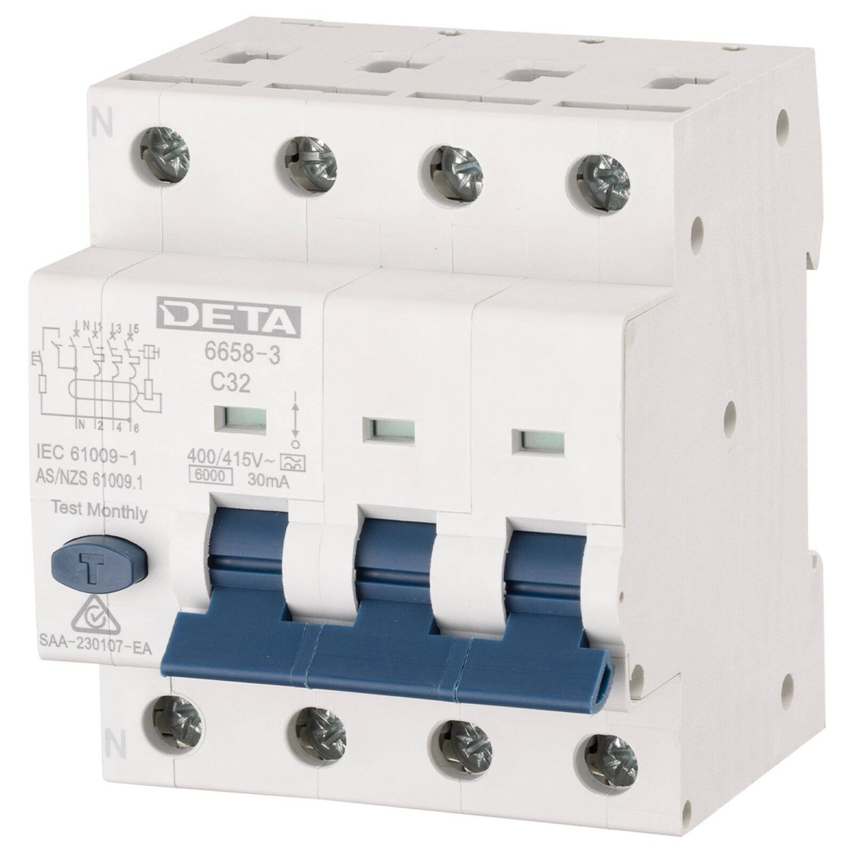 DETA 32A 3-Phase RCBO - Bunnings Australia