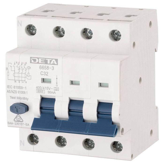 DETA 32A 3-Phase RCBO - Bunnings Australia