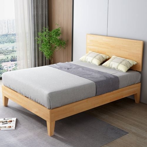 Levede Queen Wooden Bed Frame Timber Rubberwood Headboard Mattress Base ...