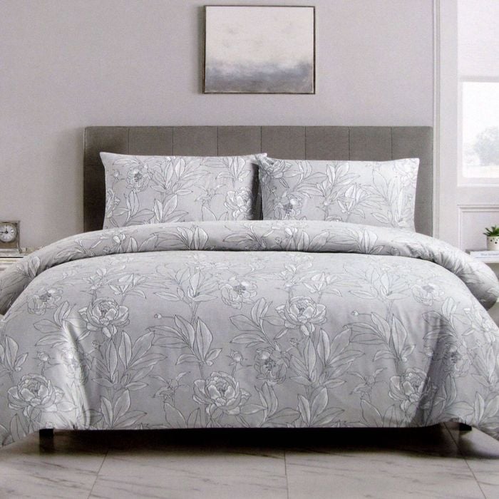 Artex Silver Peony Floral Printed Microfiber Polyester Quilt Cover Set ...