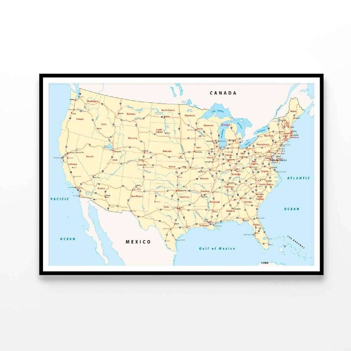 US Interstate Highway Map Print 100% Australian Made 120x90cm (Poster ...