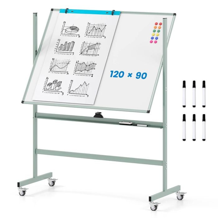 Costway 120x90cm Double-Sided Mag Rolling Whiteboard Easel - Bunnings ...