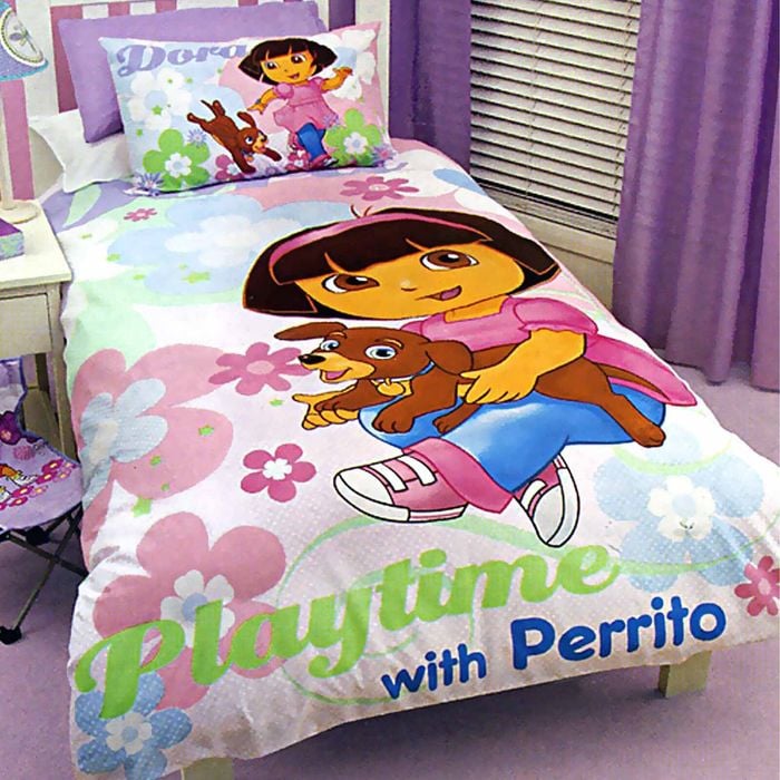 Disney Dora The Explorer Quilt Cover Set Playtime with Perrito Single - Bunnings Australia